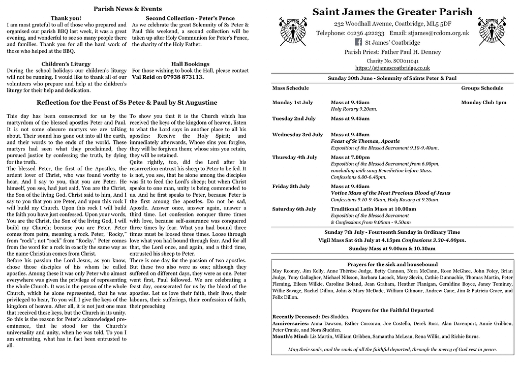 Parish bulletin for 30 June - St James the Greater Parish Church in ...