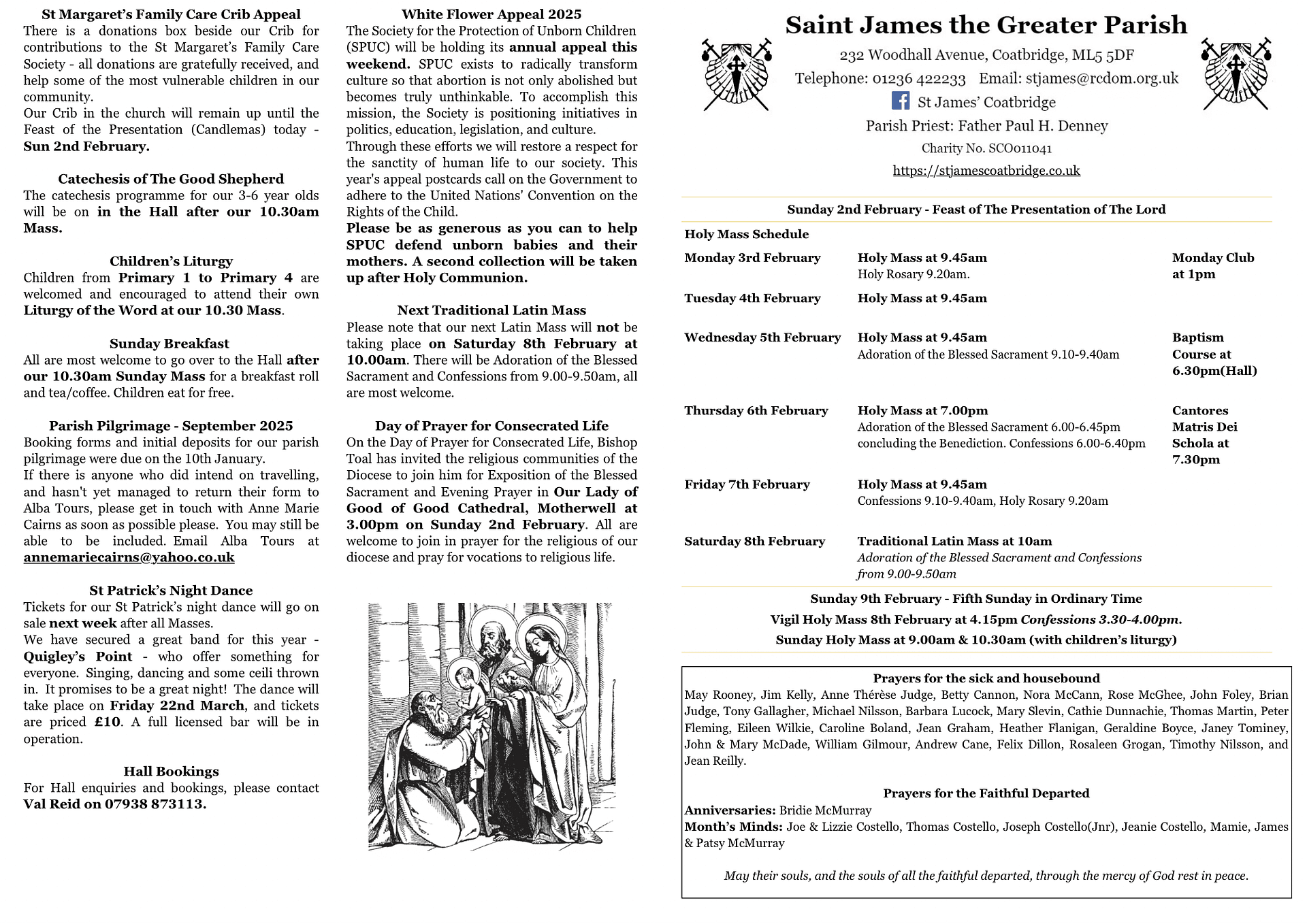 Parish bulletin for 2 February - St James the Greater Parish Church in Kirkshaws, Coatbridge